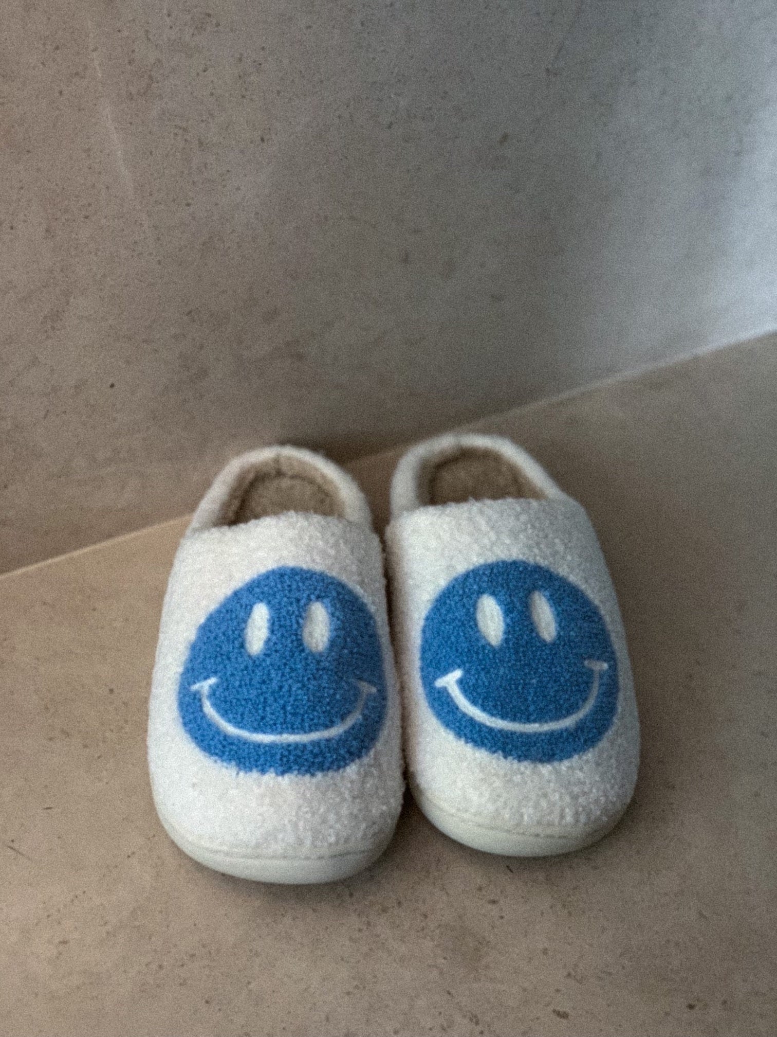 SMILEY FACE COZY SLIPPERS - CELESTIAL BLUE – LONELY IS MY HAPPY
